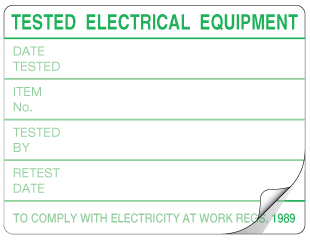 Tested Electrical Equipment Self Adhesive Label - Electrical Safety